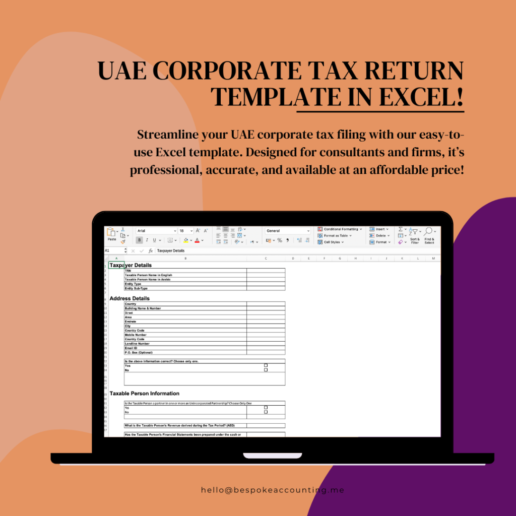 UAE Corporate Tax Return Template (Excel) - UPDATED VERSION - Bespoke ...