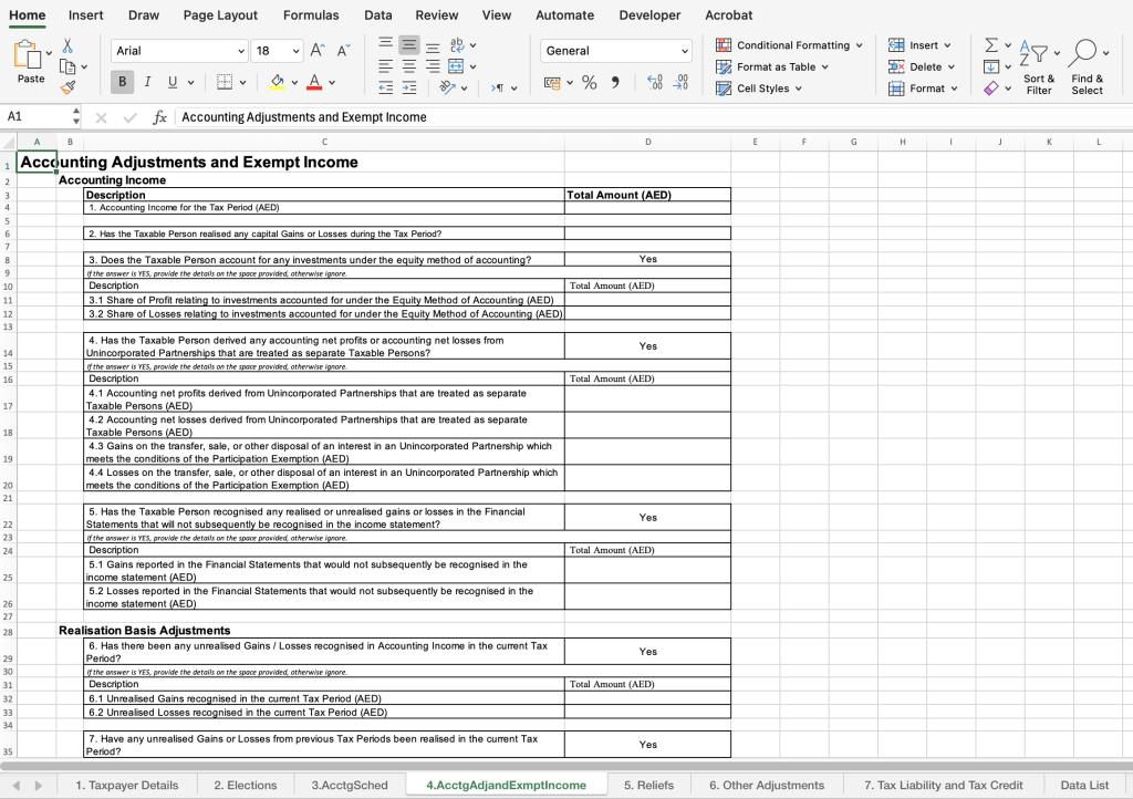 UAE Corporate Tax Return Template (Excel) - UPDATED VERSION - Bespoke ...