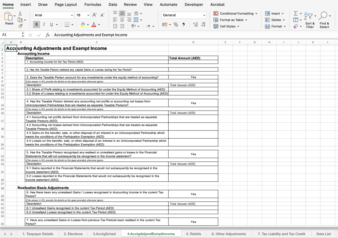 UAE Corporate Tax Return Template (Excel) - UPDATED VERSION - Bespoke ...